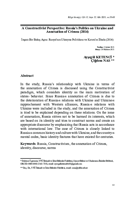 (PDF) A Constructivist Perspective: Russia’s Politics on Ukraine and ...