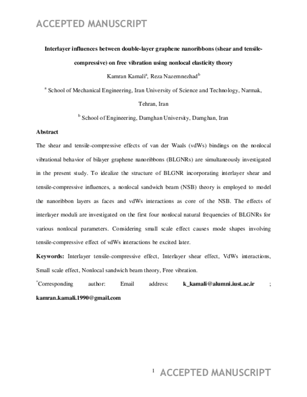 (PDF) Interlayer influences between double-layer graphene nanoribbons (shear and tensile ...