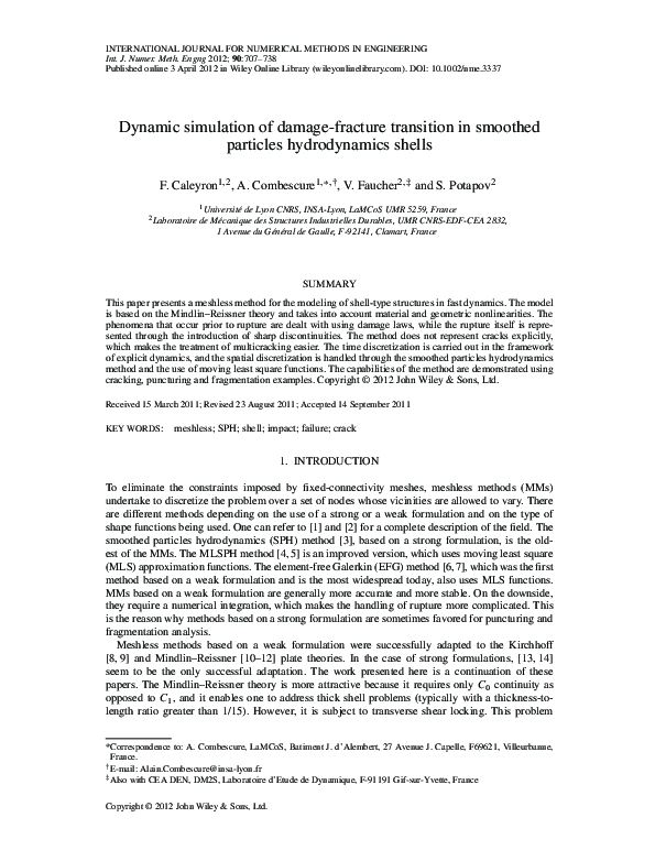 (PDF) Dynamic simulation of damage-fracture transition in smoothed particles hydrodynamics shells