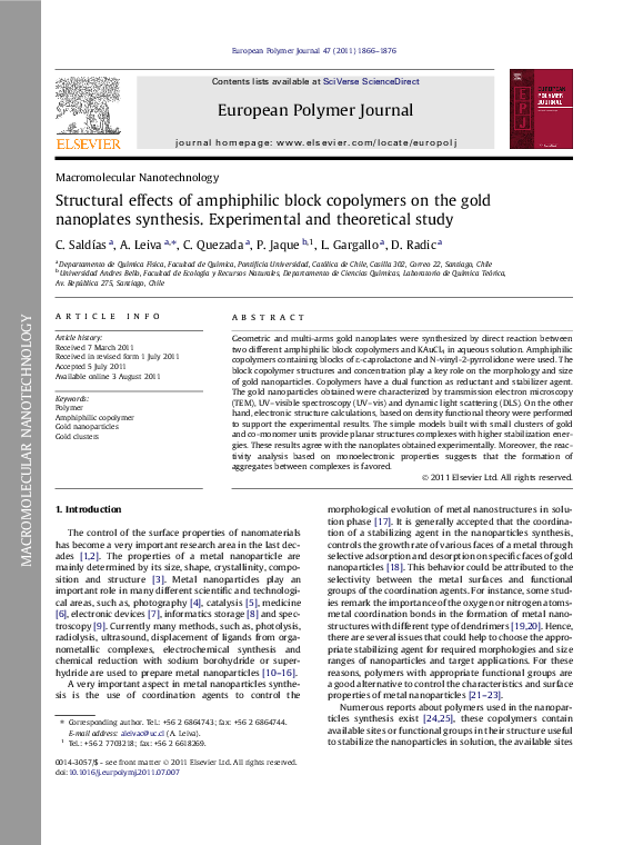 (PDF) Structural effects of amphiphilic block copolymers on the gold ...