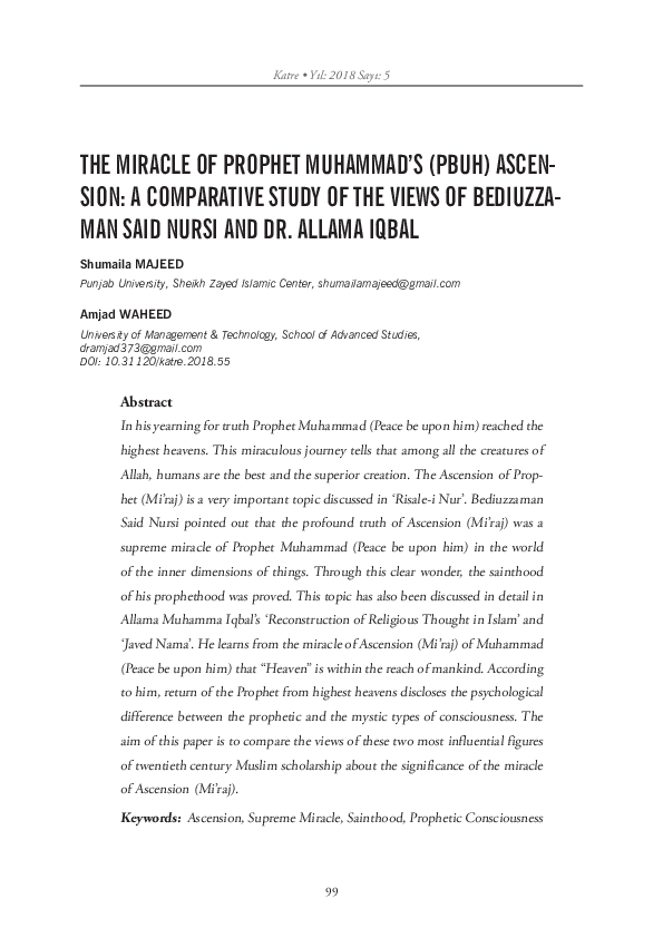 (PDF) The Miracle of Prophet Muhammad's (Peace be upon him) Ascension: A Comparative Study of ...