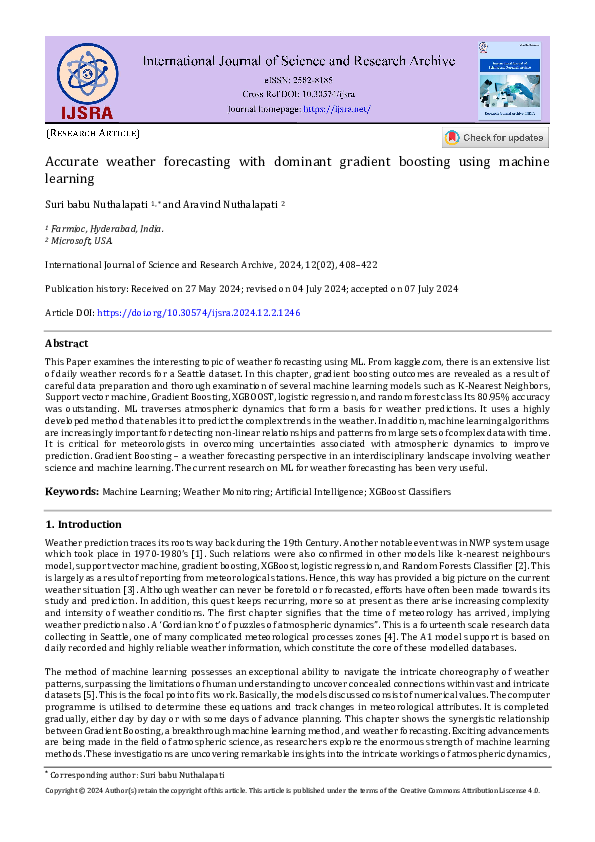 (PDF) Accurate weather forecasting with dominant gradient boosting using machine learning