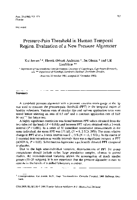 (PDF) Pressure-pain threshold in human temporal region. Evaluation of a ...
