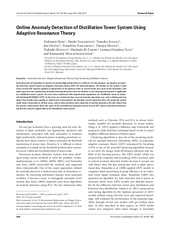 (PDF) Online Anomaly Detection of Distillation Tower System Using Adaptive Resonance Theory