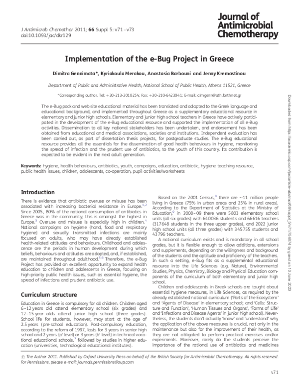 (PDF) Implementation of the e-Bug Project in Greece