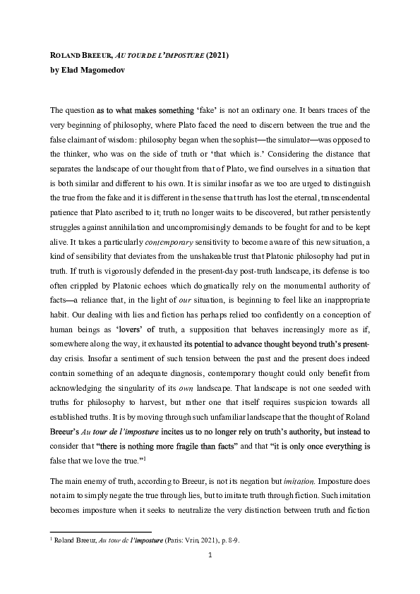 (PDF) Au tour de l'imposture