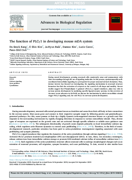 (PDF) The function of PLCγ1 in developing mouse mDA system
