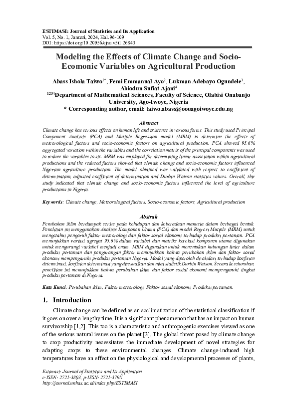 (PDF) Modeling the Effects of Climate Change and Socio-Ecomonic ... (PDF) Modeling the Effects of Climate Change and Socio-Ecomonic ...