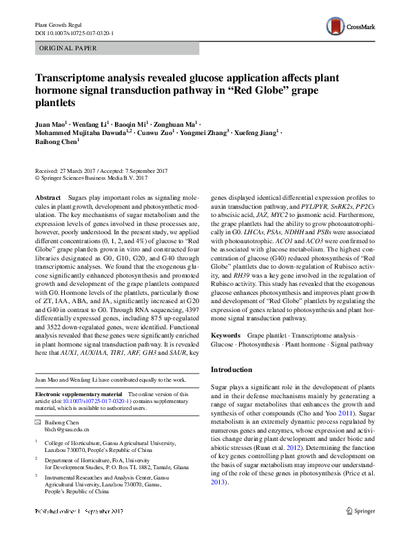 (PDF) Transcriptome analysis revealed glucose application affects plant ...