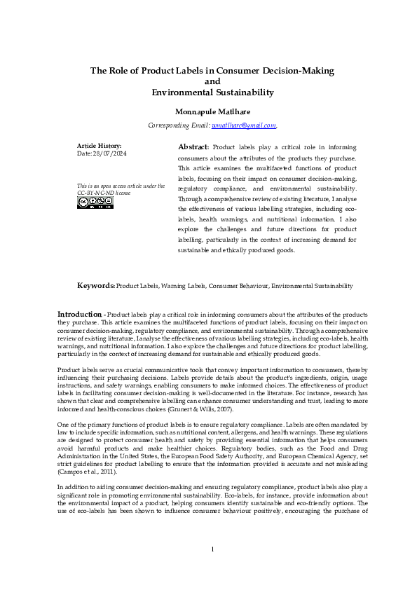 (PDF) The Role of Product Labels in Consumer Decision-Making and Environmental Sustainability