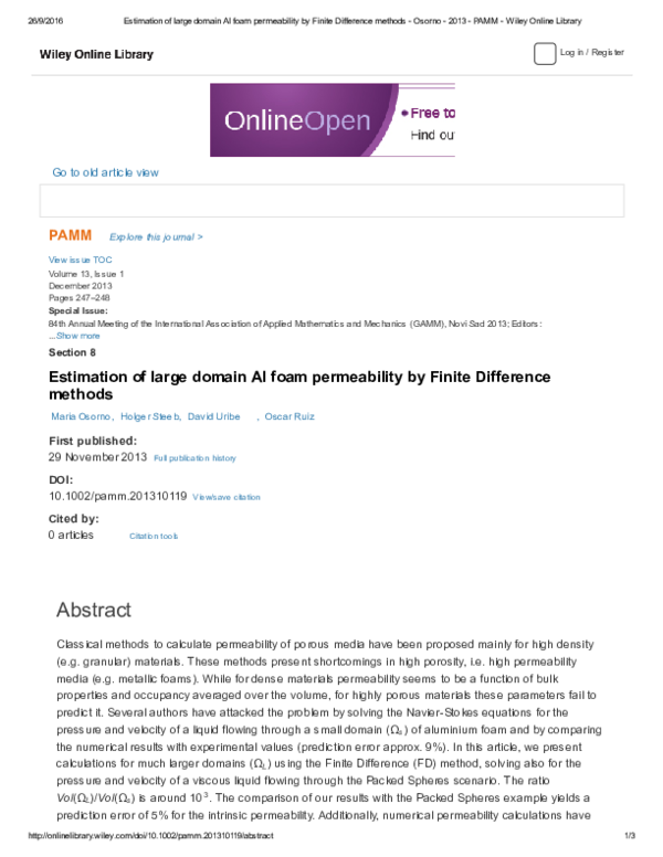 Pdf Estimation Of Large Domain Al Foam Permeability By Finite Difference Methods
