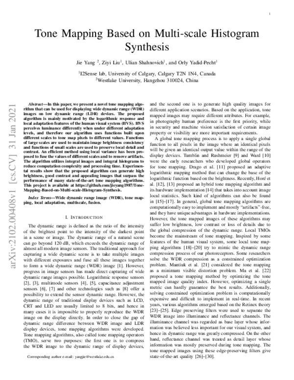 (PDF) Tone Mapping Based on Multi-scale Histogram Synthesis