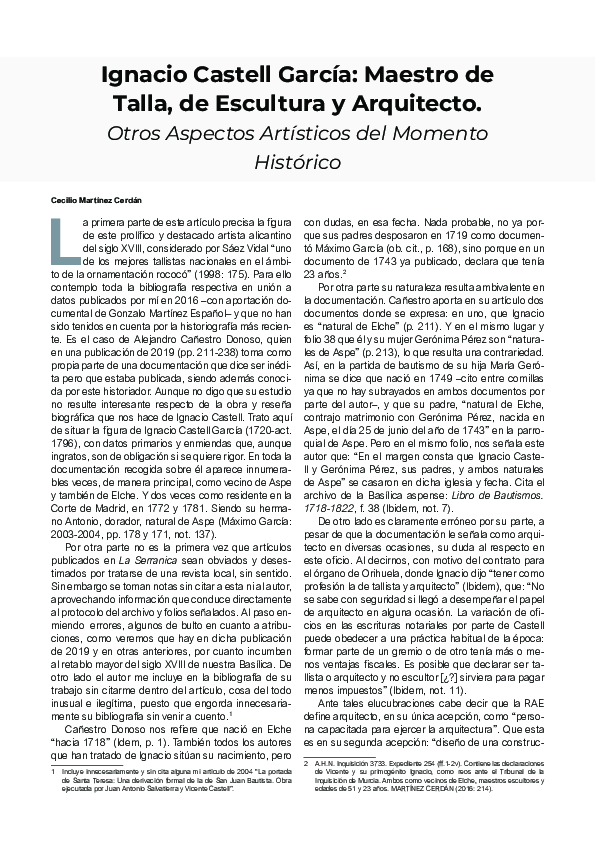 (PDF) Ignacio Castell García: maestro de talla, de escultura y arquitecto. Otros aspectos ...