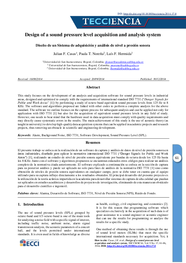 (PDF) Design of a sound pressure level acquisition and analysis system
