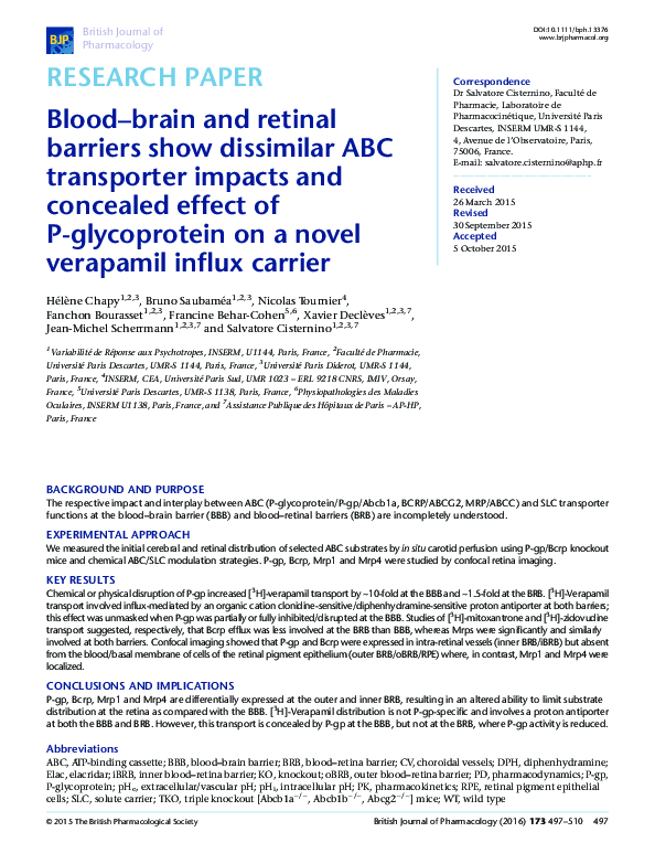 (PDF) Blood–brain and retinal barriers show dissimilar ABC transporter ...