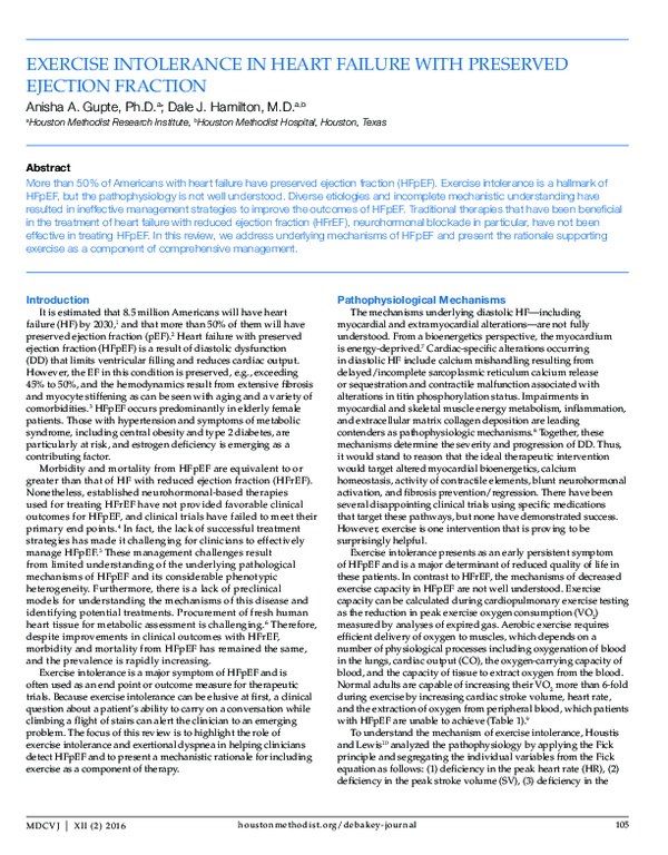 (PDF) Exercise Intolerance in Heart Failure With Preserved Ejection ...