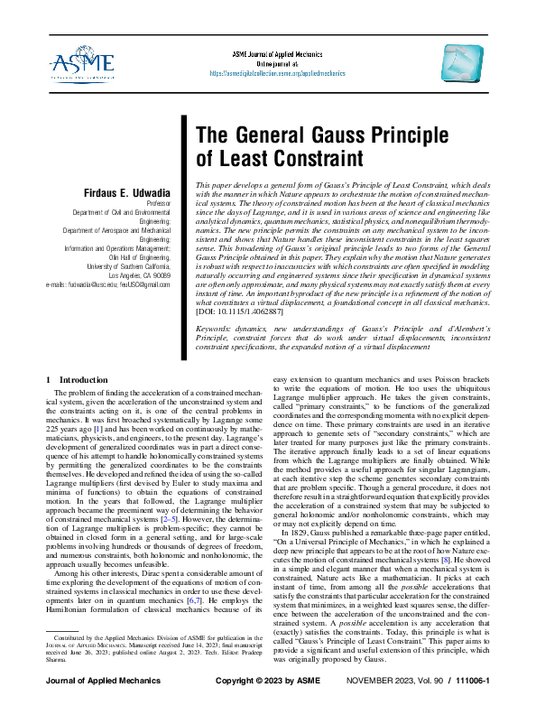 (PDF) The General Gauss Principle of Least Constraint