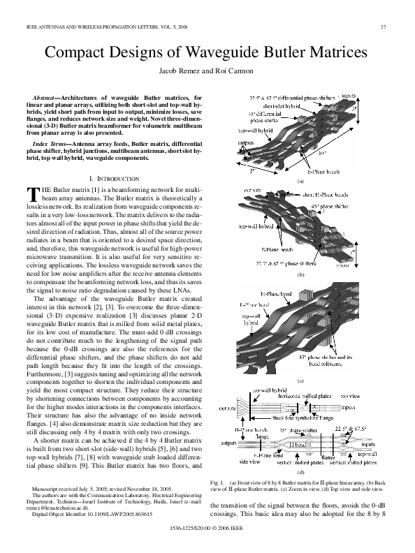 (PDF) Compact Designs of Waveguide Butler Matrices