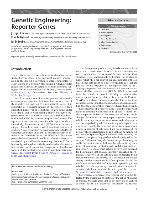 (PDF) Genetic Engineering: Reporter Genes