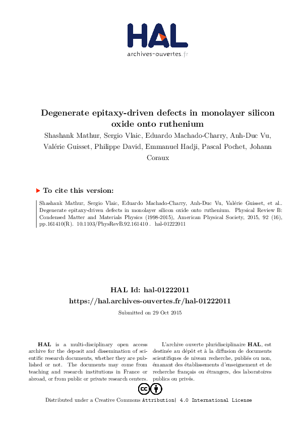 (PDF) Degenerate epitaxy-driven defects in monolayer silicon oxide on ...