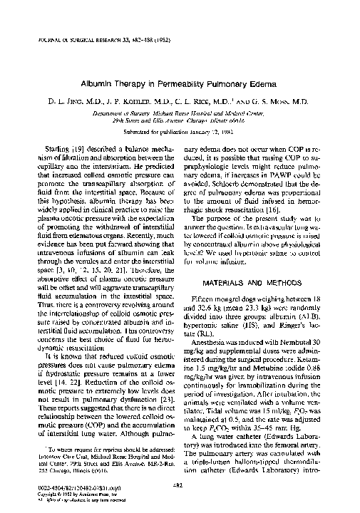 (PDF) Albumin therapy in permeability pulmonary edema