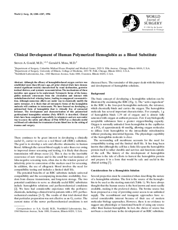 (PDF) Clinical Development of Human Polymerized Hemoglobin as a Blood ...