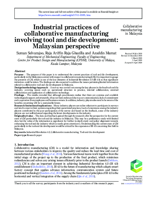 (PDF) Industrial practices of collaborative manufacturing involving ...