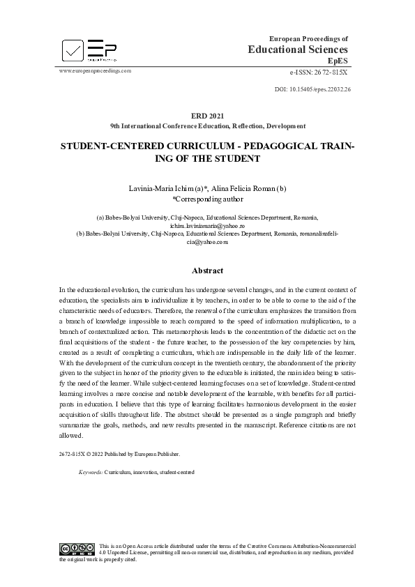 (PDF) Student-Centered Curriculum - Pedagogical Training Of The Student