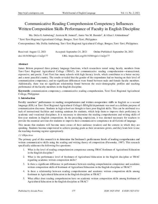 (PDF) Communicative Reading Comprehension Competency Influences Written ...