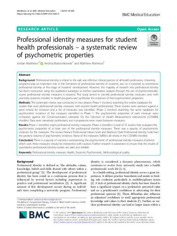 (PDF) Professional identity measures for student health professionals ...