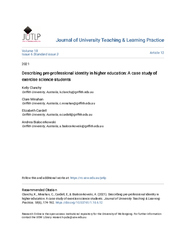 (PDF) Describing pre-professional identity in higher education: A case ...