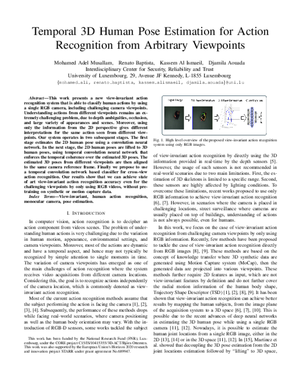 Pdf Temporal 3d Human Pose Estimation For Action Recognition From