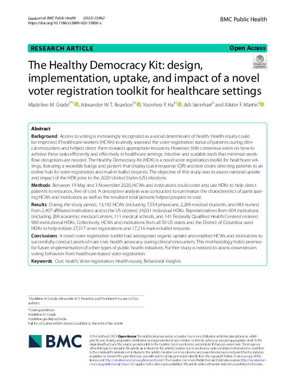(PDF) The Healthy Democracy Kit: design, implementation, uptake, and ...