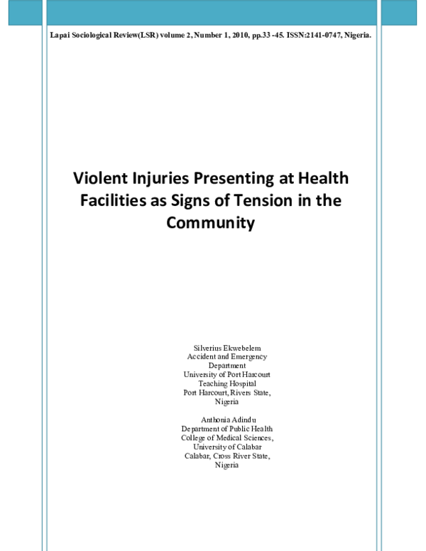 (PDF) Violent Injuries Presenting at Health Facilities as Signs of