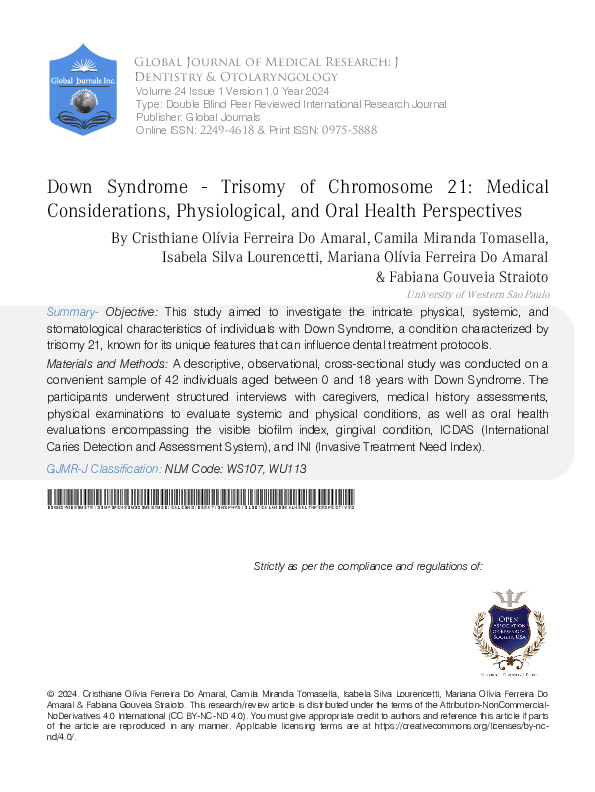 (PDF) Down Syndrome -Trisomy of Chromosome 21: Medical Considerations ...