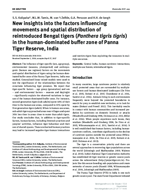(PDF) New insights into the factors influencing movements and spatial ...