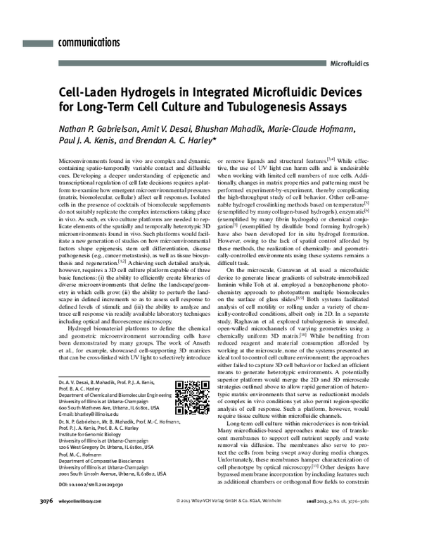 (PDF) Cell‐Laden Hydrogels in Integrated Microfluidic Devices for Long ...