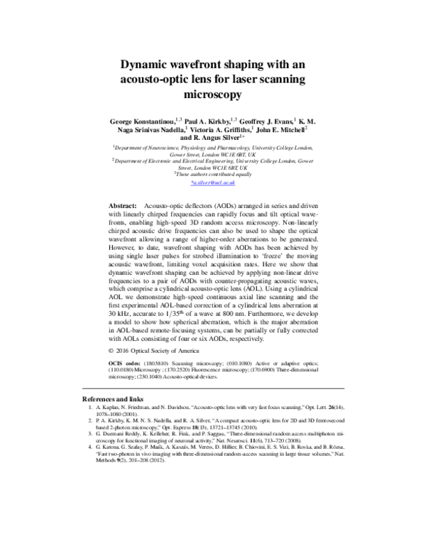 (PDF) Dynamic wavefront shaping with an acousto-optic lens for laser scanning microscopy