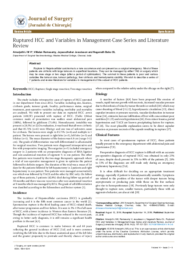 (PDF) Ruptured HCC and Variables in Management-Case Series and ...