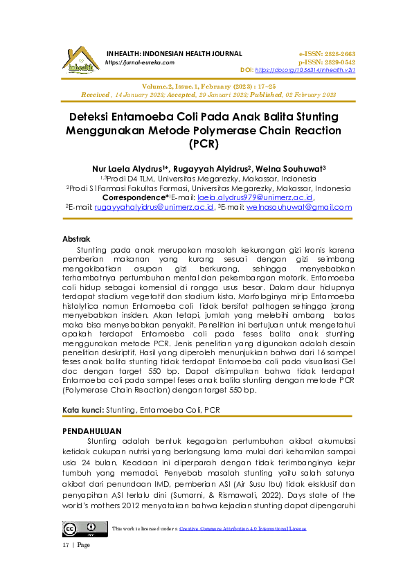 (PDF) Deteksi Entamoeba coli Pada Anak Balita Stunting Menggunakan ...