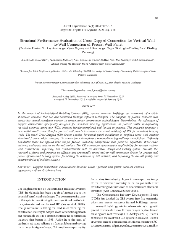(PDF) Structural Performance Evaluation of Cross Dapped Connection for Vertical Wall to Wall ...