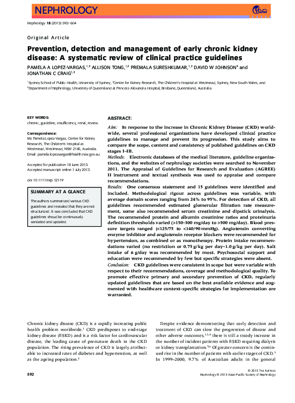 (PDF) Prevention, detection and management of early chronic kidney disease: A systematic review ...