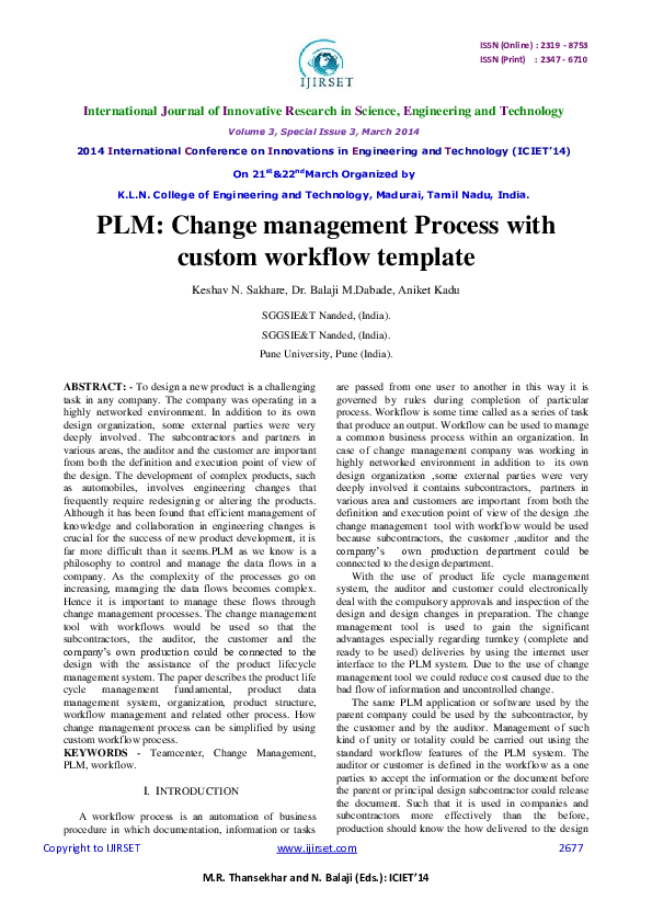 (PDF) PLM: Change management Process withcustom workflow template