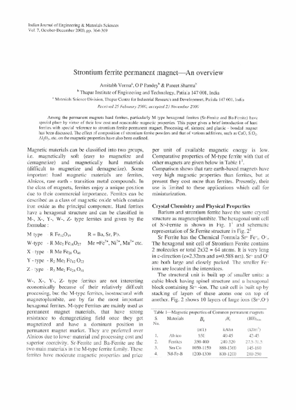 (PDF) Strontium ferrite permanent magnet-An overview