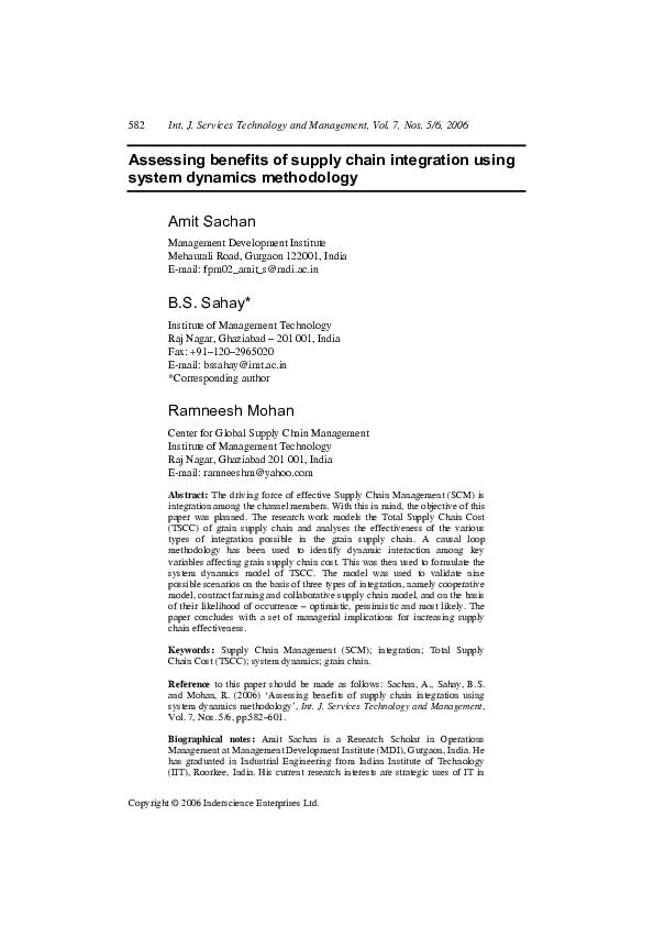 (PDF) Assessing benefits of supply chain integration using system dynamics methodology
