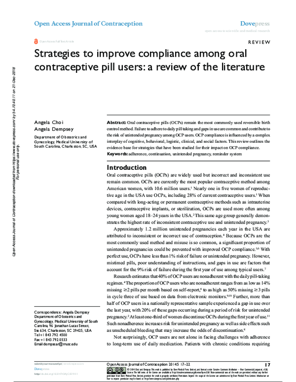 (PDF) Strategies to improve compliance among oral contraceptive pill ...