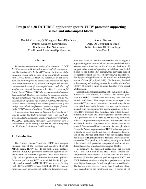 (PDF) Design of a 2D DCT/IDCT application specific VLIW processor supporting scaled and sub ...