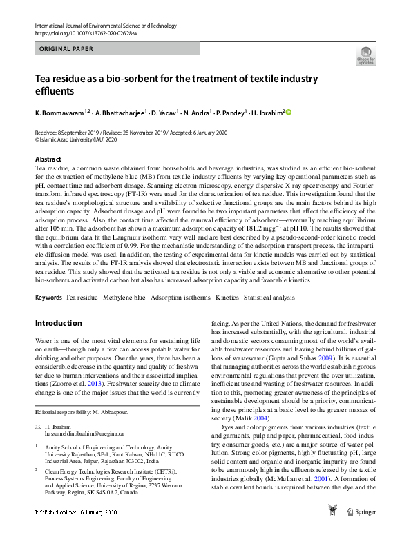 (PDF) Tea residue as a bio-sorbent for the treatment of textile ...