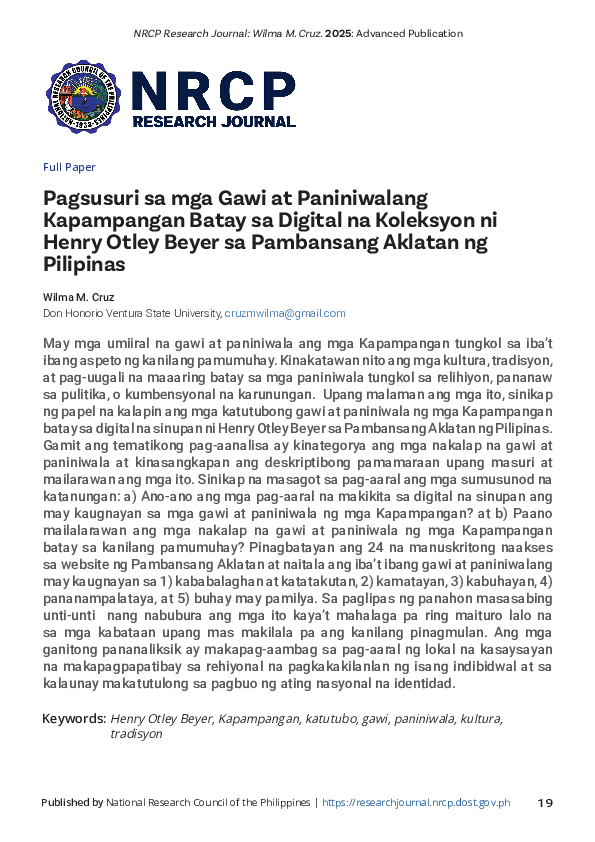 (PDF) Pagsusuri sa mga Gawi at Paniniwalang Kapampangan Batay sa ...