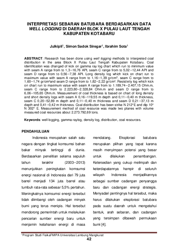 (PDF) Interpretasi Sebaran Batubara Berdasarkan Data Well Logging DI ...